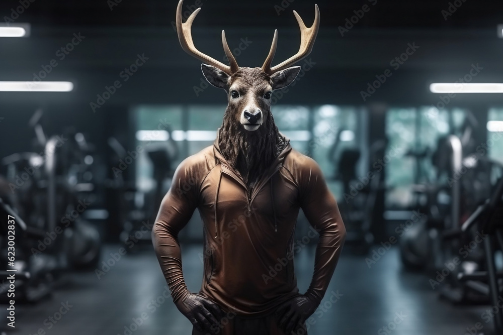 fit Deer standing at the gym, Fitness Deer at the Gym, Building ...