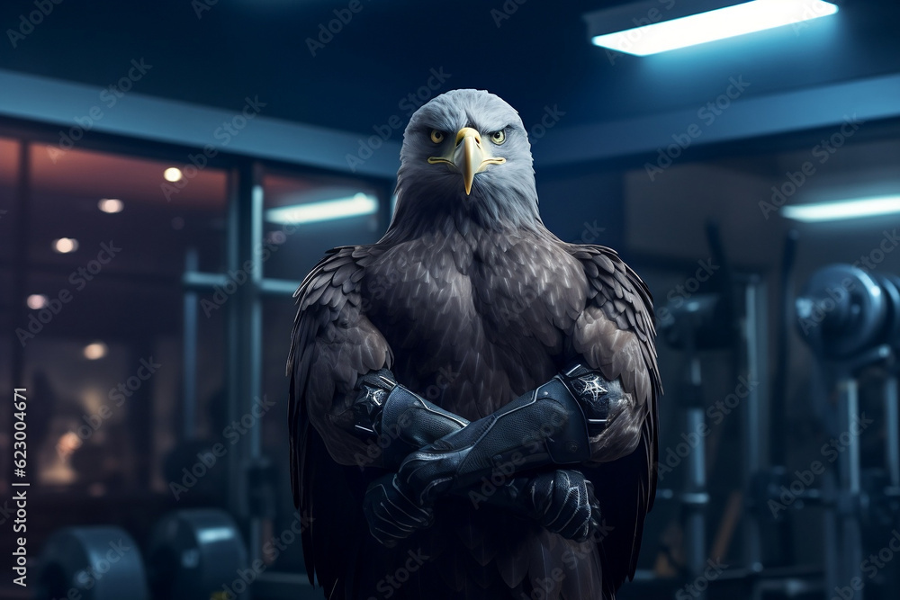 fit Eagle standing at the gym, Strong and Majestic Eagle Perfecting its ...