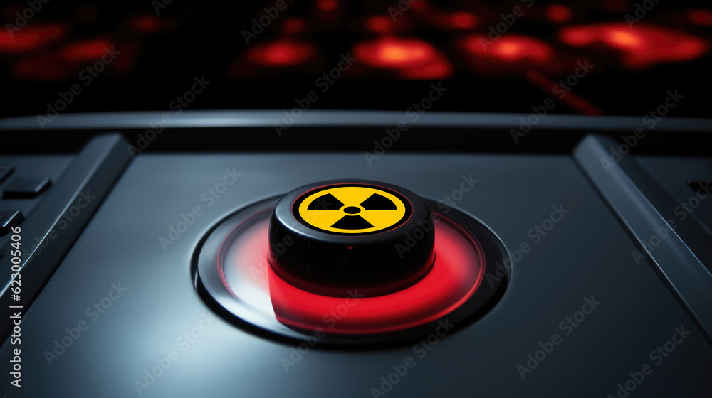 Big Red Button with Nuclear Logo on Control Panel: Symbolic Image of ...