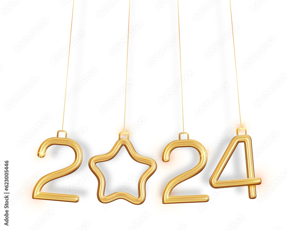 Hanging 2024 Golden Numbers Stock Illustration | Adobe Stock