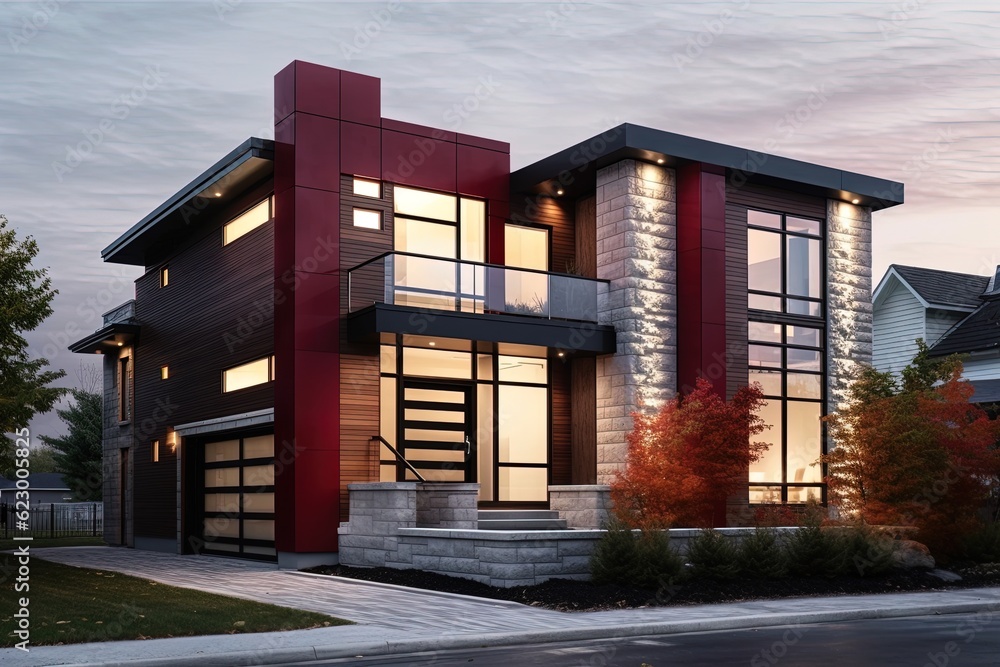 Innovative Layout and Striking Design: Ruby Red Siding and Natural ...