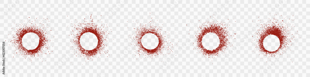 Circle Red Frame Set. Abstract Stain on Transparent Background. Dirty ...