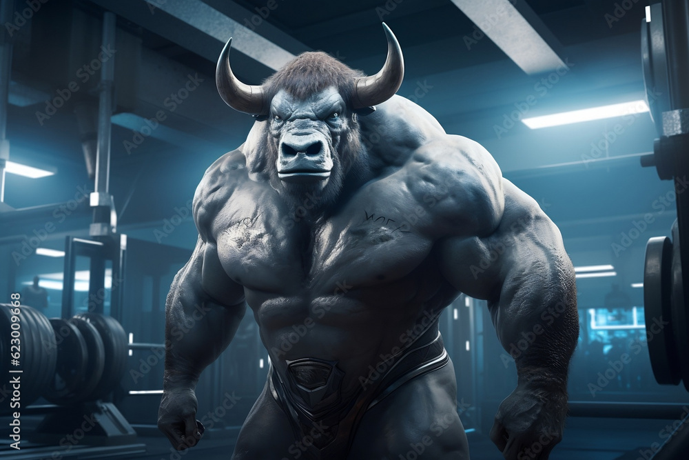 fit Buffalo standing at the gym, Gym Buff, Strong and Powerful Buffalo ...