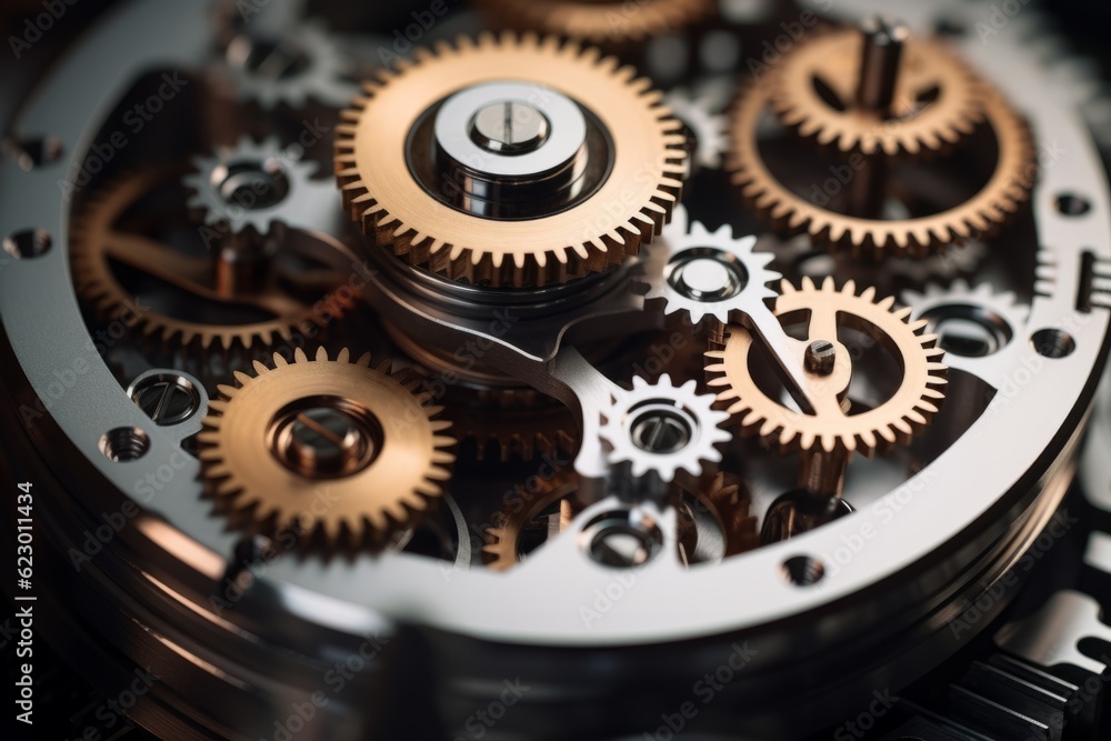 Reliable industrial mechanical gears macro cogs inside clock in motion ...