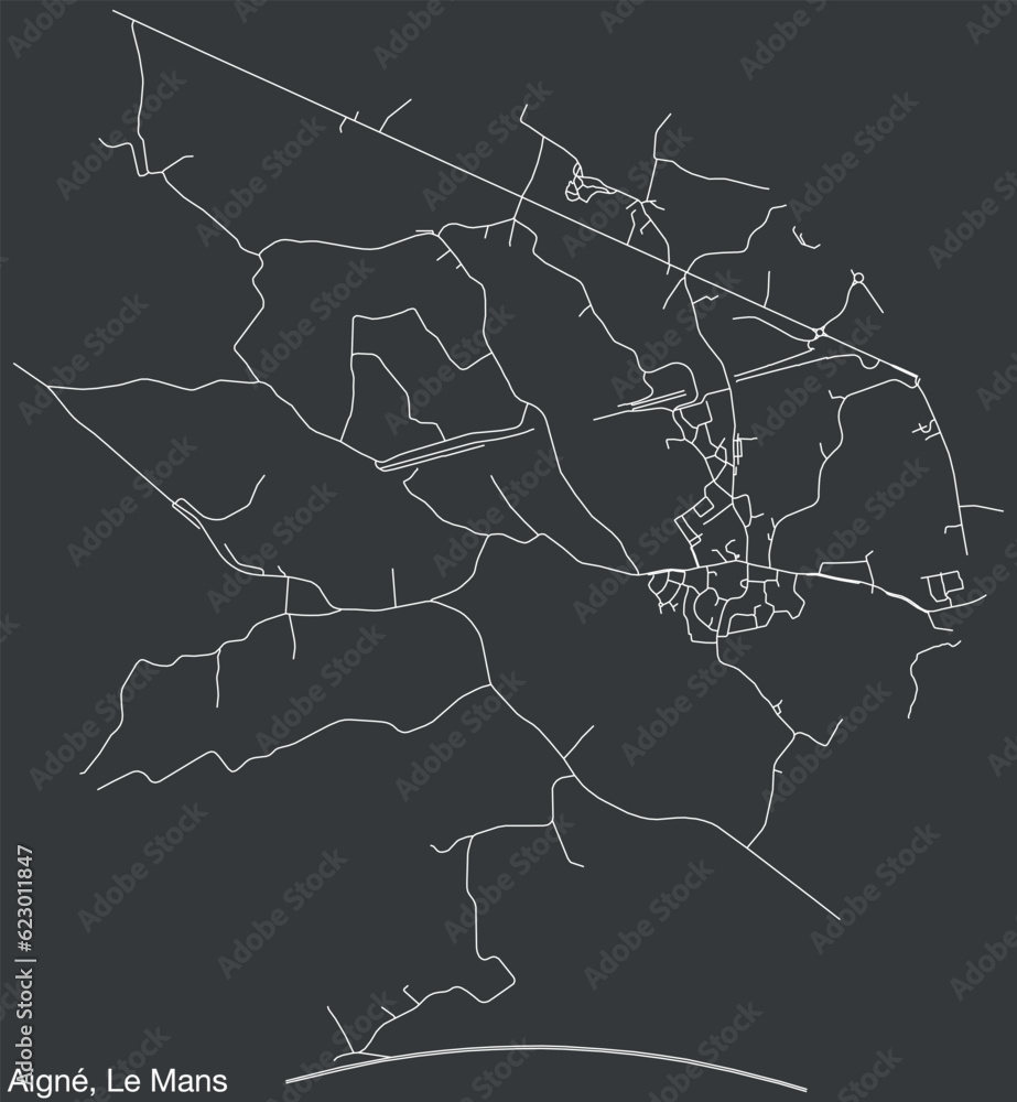 Detailed hand-drawn navigational urban street roads map of the AIGNÉ ...