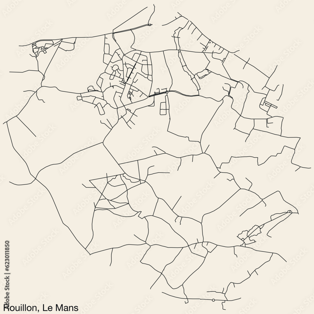 Detailed hand-drawn navigational urban street roads map of the ROUILLON ...