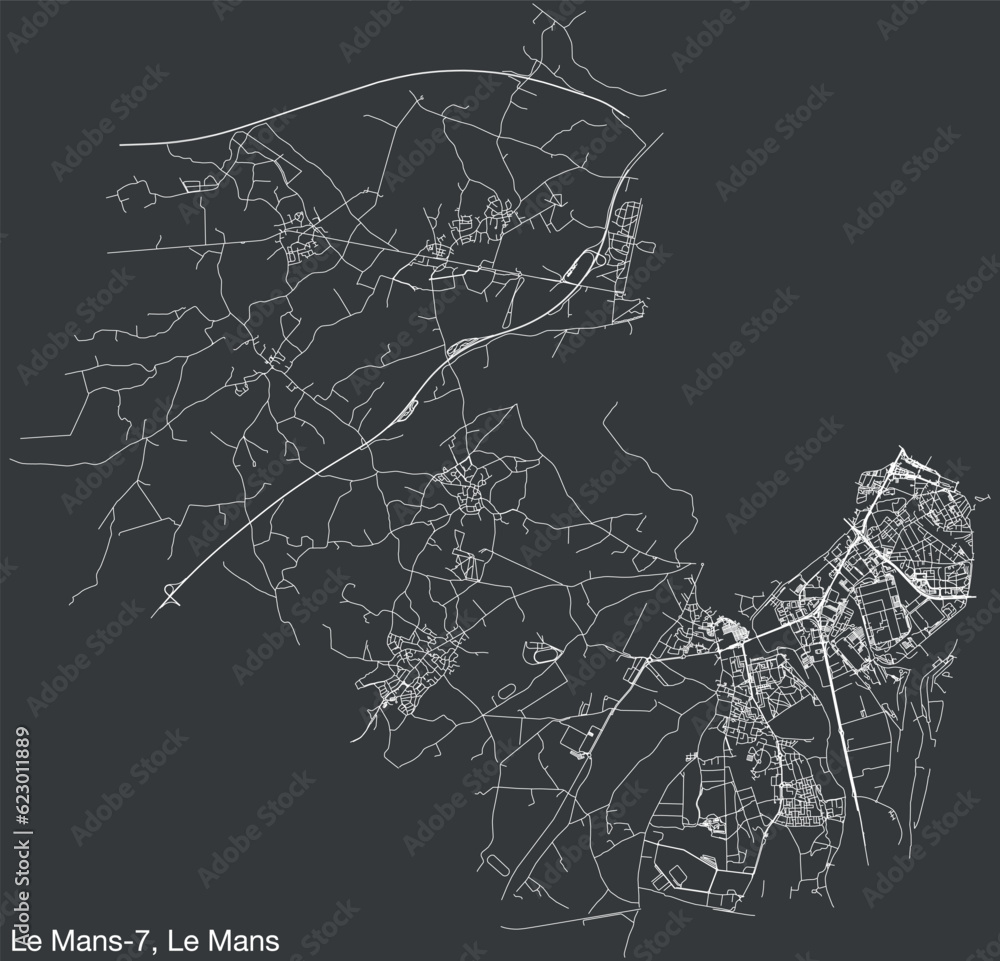 Detailed hand-drawn navigational urban street roads map of the LE MANS ...