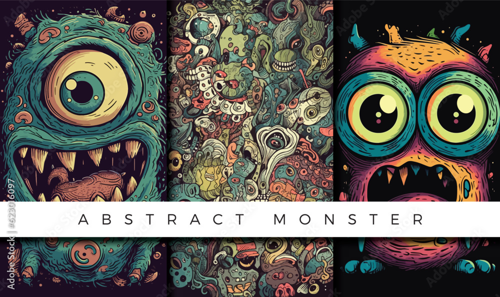Illustrations set of abstract monster backgrounds Stock Vector | Adobe ...