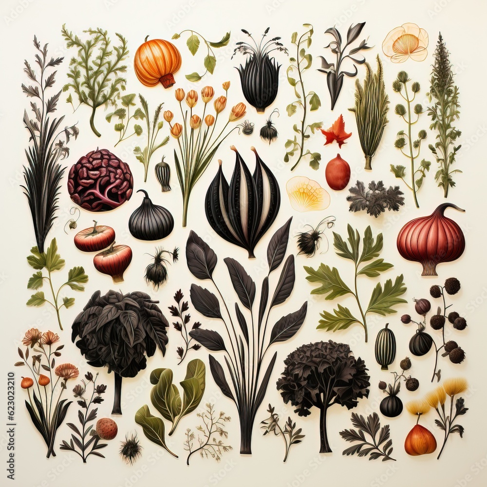 a collage of various plants and flowers. Generative AI Art. Stock ...