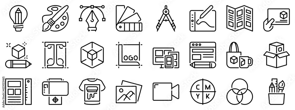 Line icons about graphic design. Line icon on transparent background ...