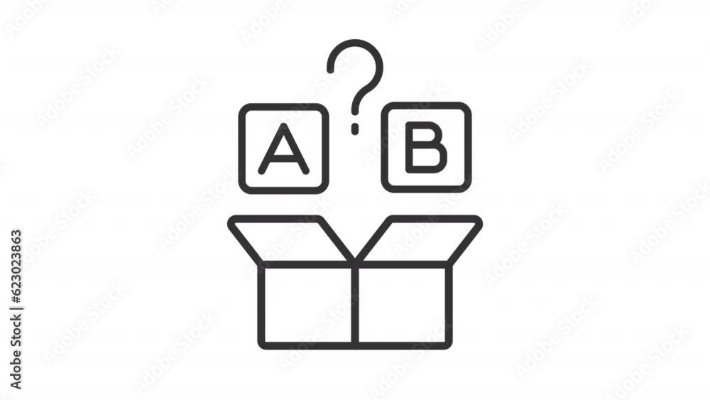 Product testing line animation. A and B variants above paper box ...