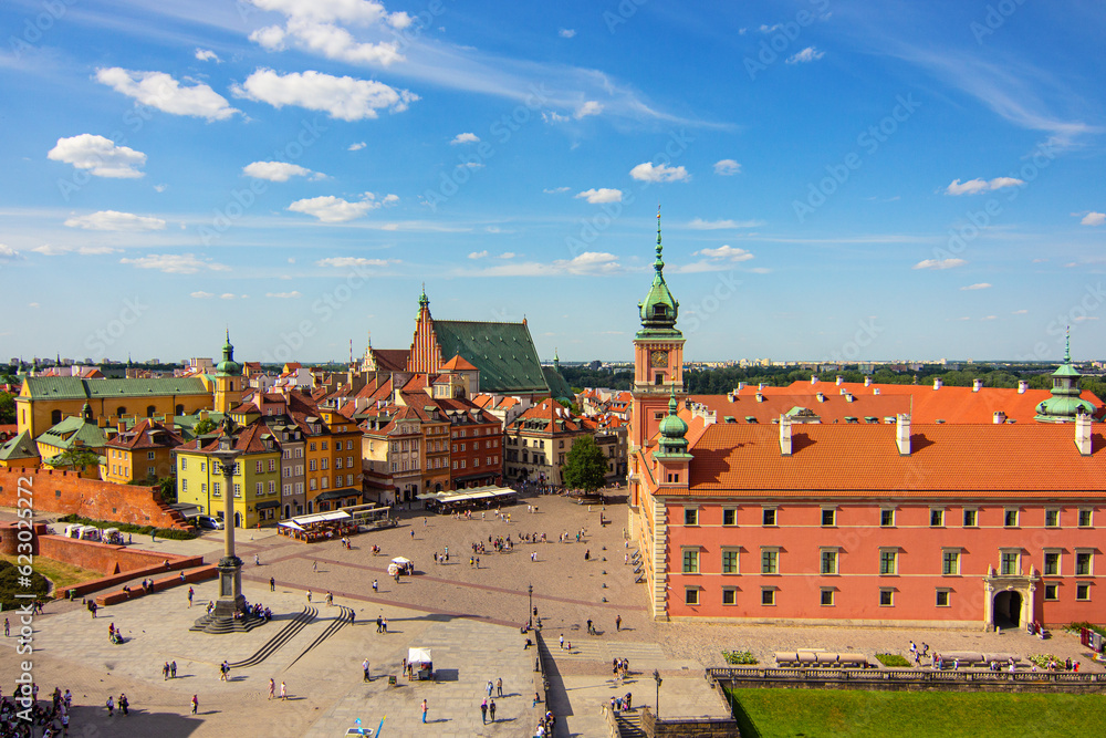 Aerial view of Royal Castle (also known as Zamek Krolewski) and ...