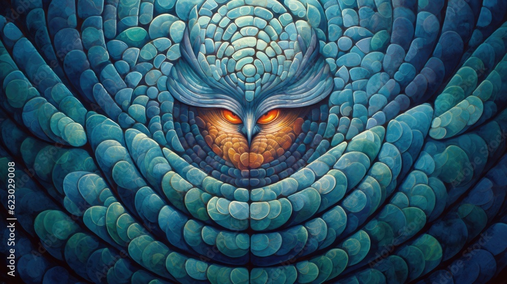 Artistic carved stone pebble mosaic art of an owl bird with captivating ...