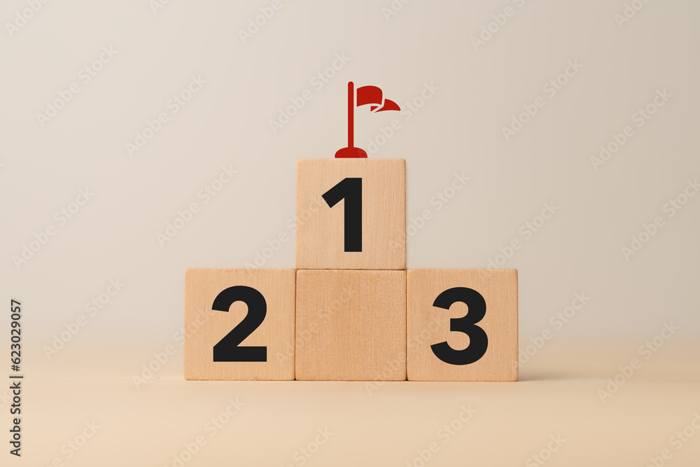 Number 1 on the podium with number 2, 3 of wooden building blocks ...