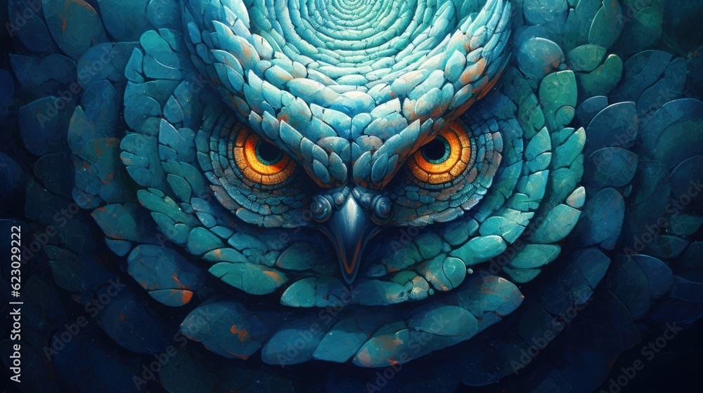 Artistic carved stone pebble mosaic art of an owl bird with captivating ...