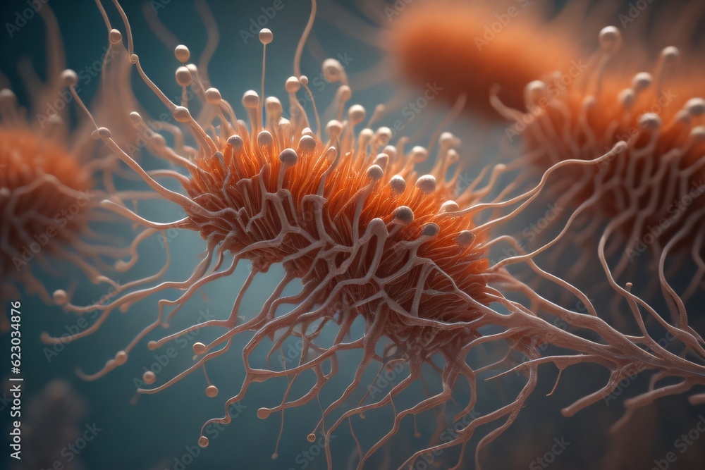 Closeup view of human brain cells, Neuron with branching dendrites and ...