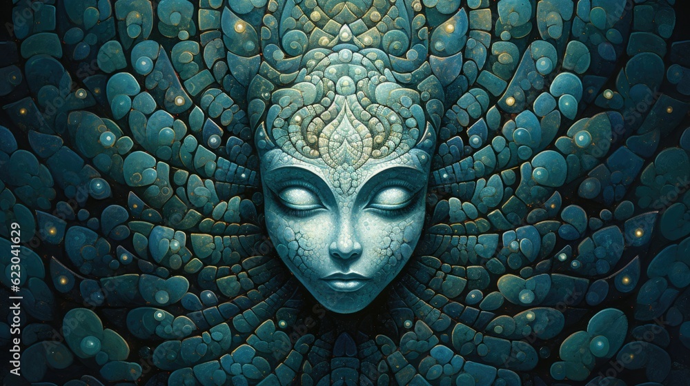 Alien female face with extraterrestrial surreal hybrid mix of Zeta Reticulan humanoid features ...