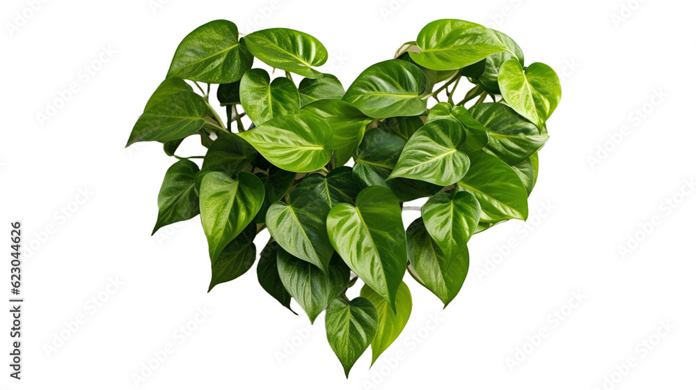 Heart shaped green variegated leave hanging vine plant bush of devil’s ...
