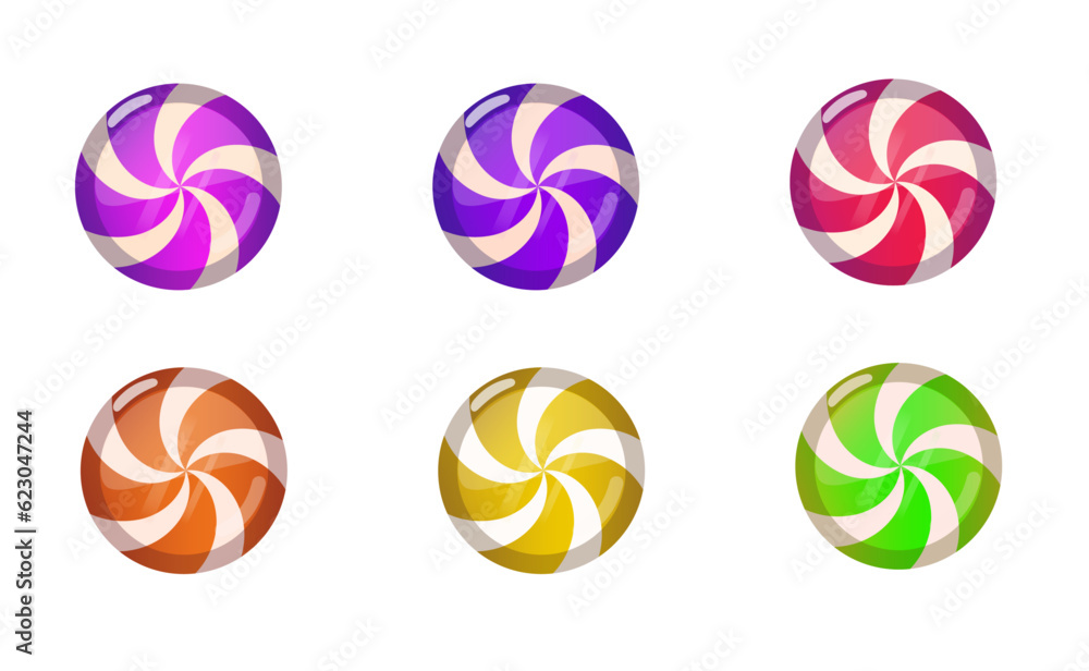 Striped candy without a wrapper, red, blue, green, yellow, orange, pink ...