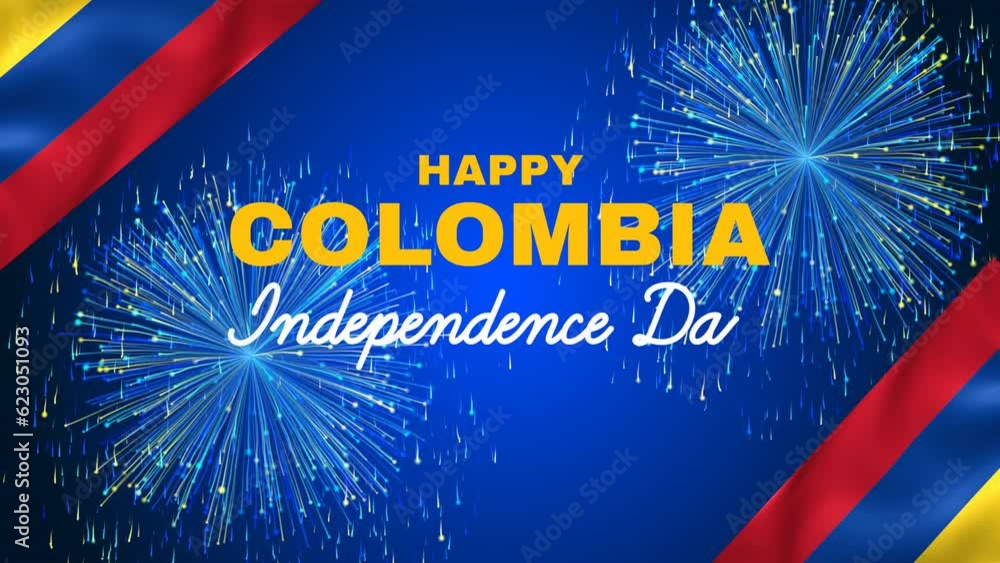 Colombia Independence Day Animation text with waving flags in the ...