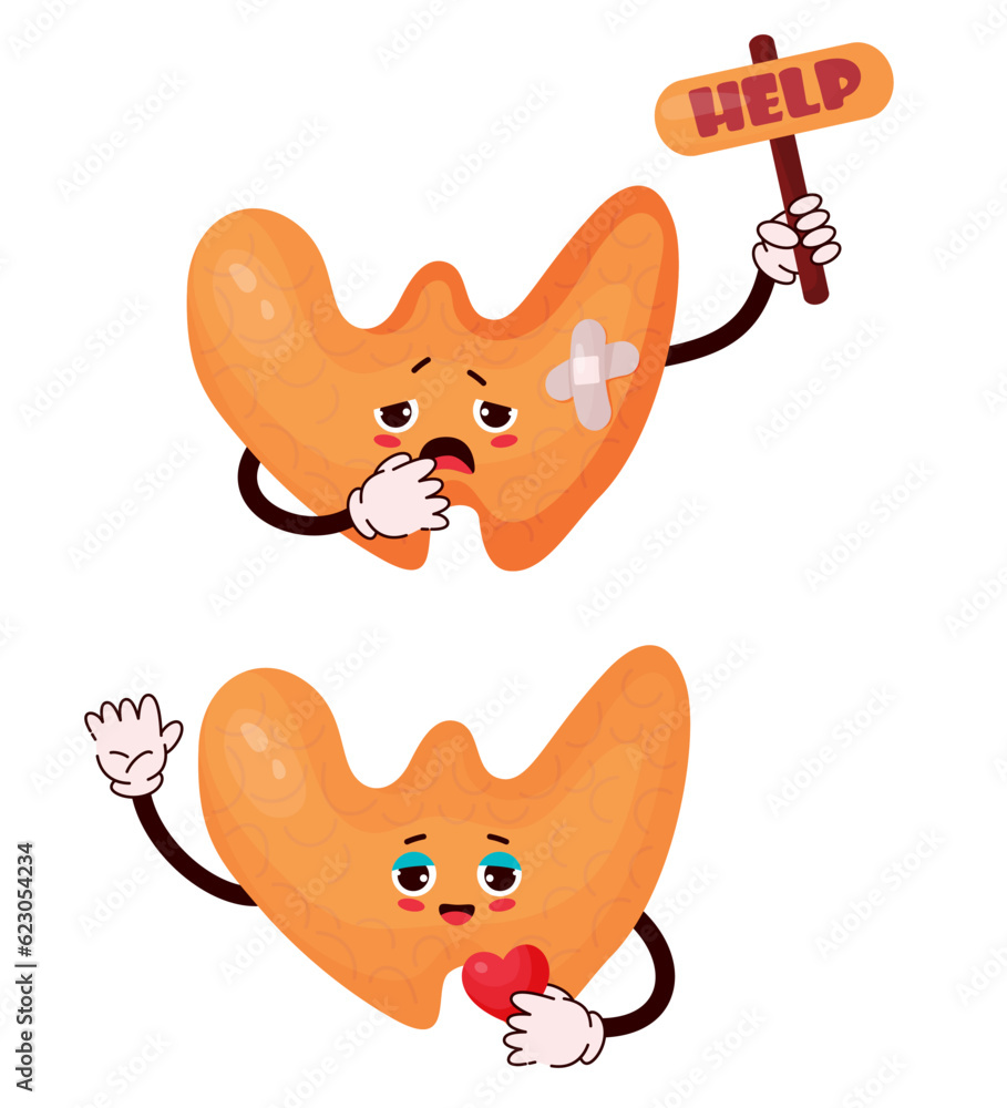 Cute cartoon character thyroid gland. Human Organ of endocrine system ...
