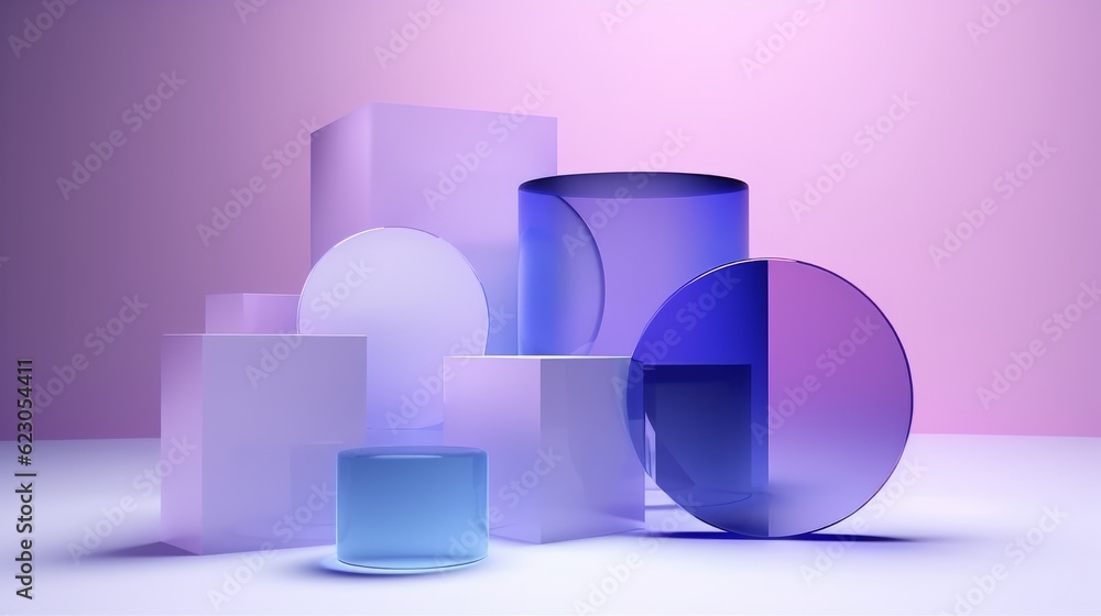 background of glasses glass cylinder object form with neon colour light ...