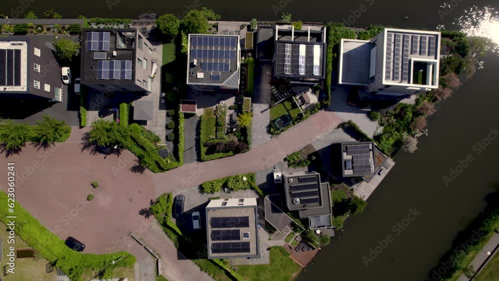 Top down aerial street plan view of green city island in Leidsche Rijn ...