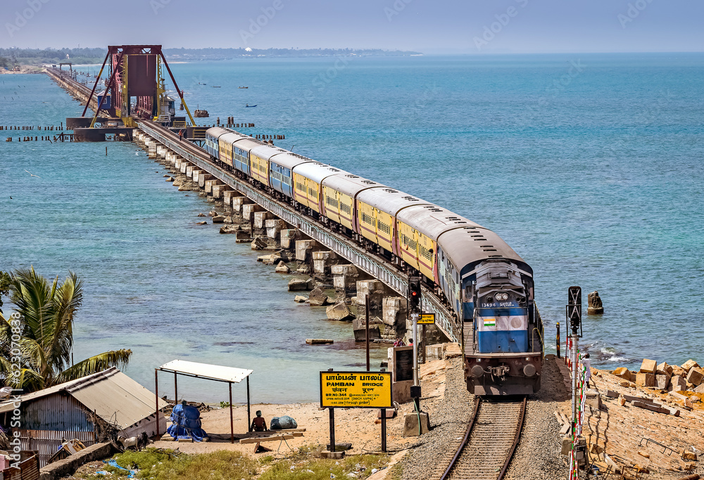 Rameshwaram, Tamil Nadu, India-January 29th, 2020: Passenger train has ...