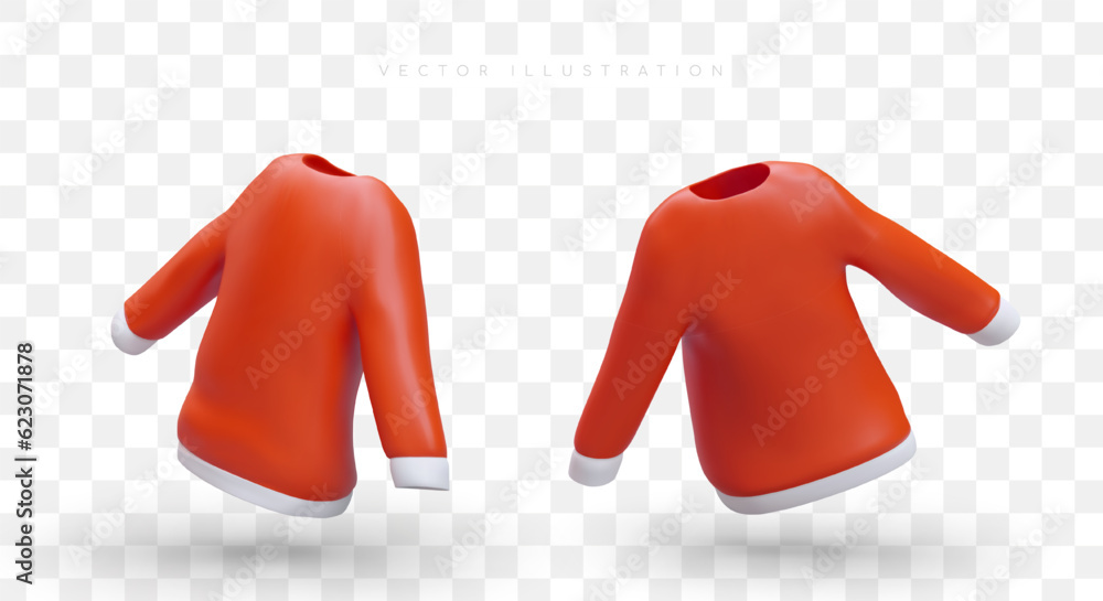 3D isolated red sweatshirt with white cuffs. Front and back view ...