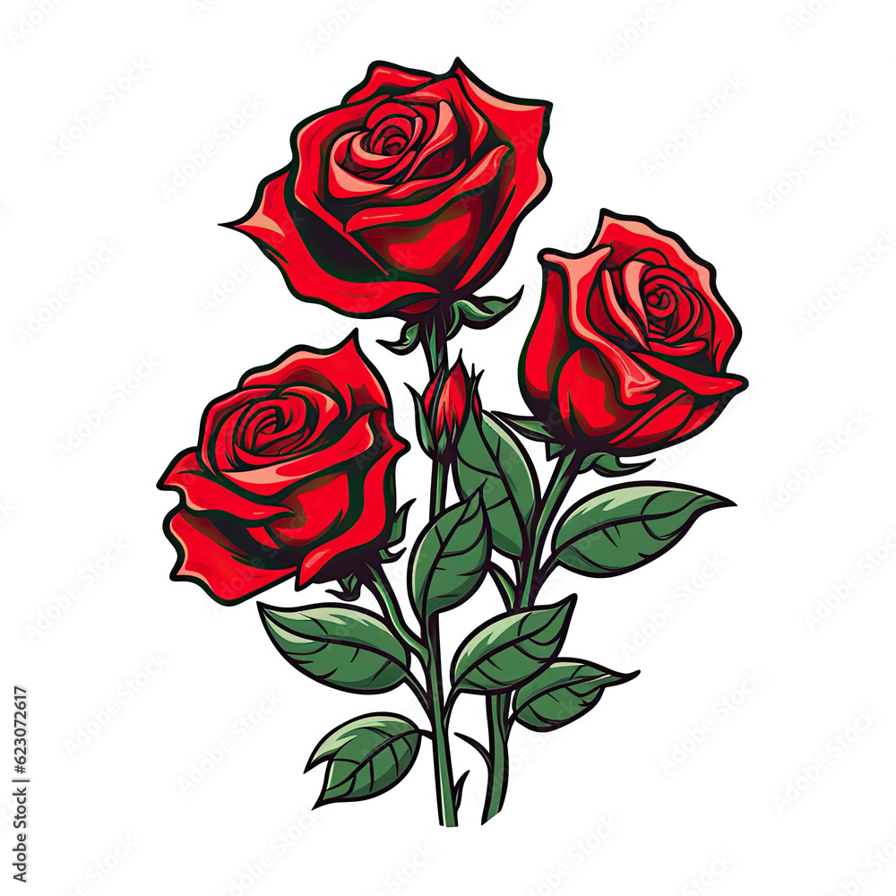 PNG rose in cartoon style, isolated transparent background, generative ...