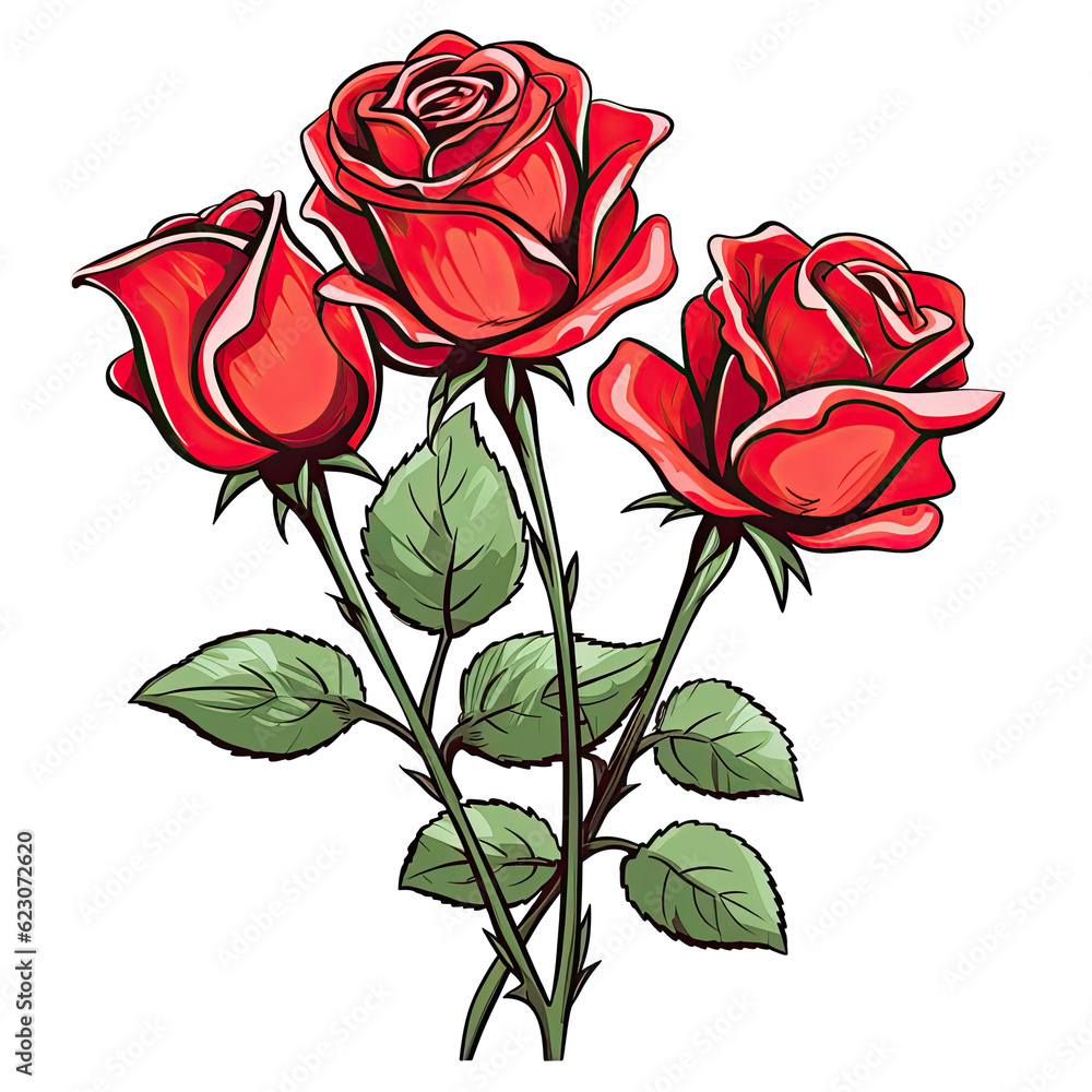 PNG rose in cartoon style, isolated transparent background, generative ...
