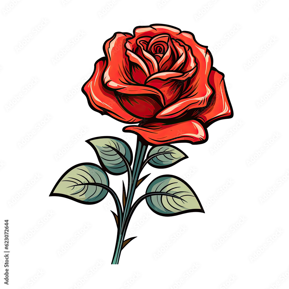 PNG rose in cartoon style, isolated transparent background, generative ...