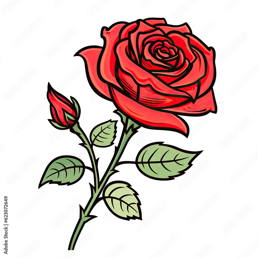 PNG rose in cartoon style, isolated transparent background, generative ...