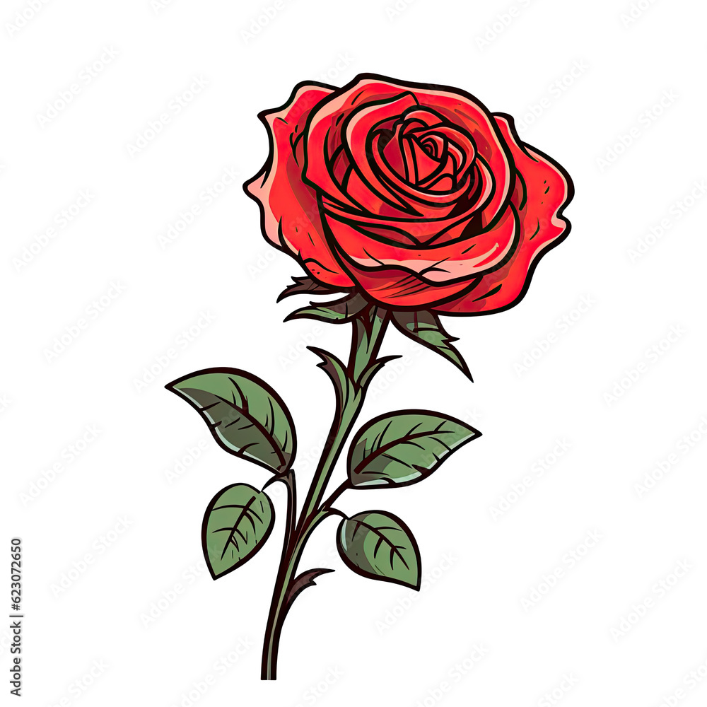 PNG rose in cartoon style, isolated transparent background, generative ...