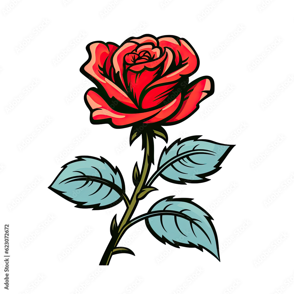 PNG rose in cartoon style, isolated transparent background, generative ...