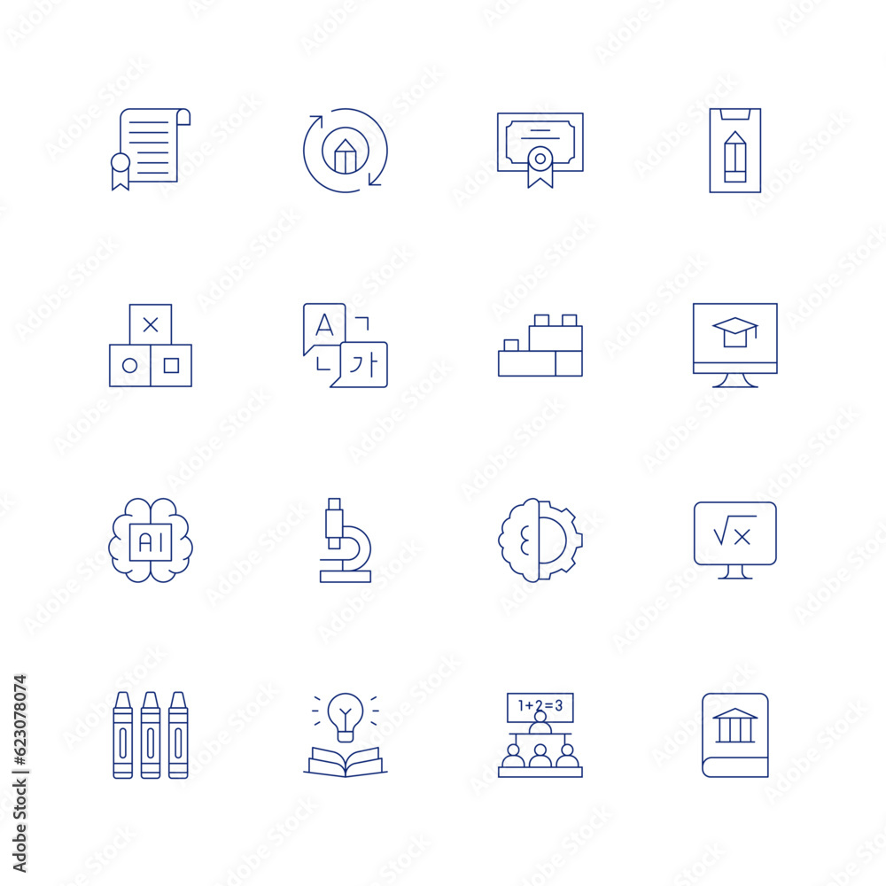 Education line icon set on transparent background with editable stroke ...