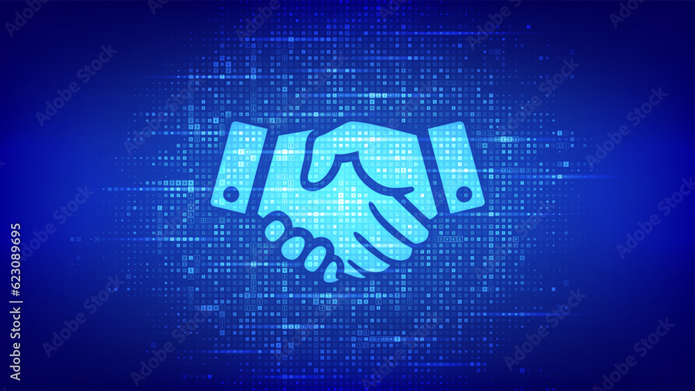 Handshake icon made with currency symbols. Business partnership sign ...