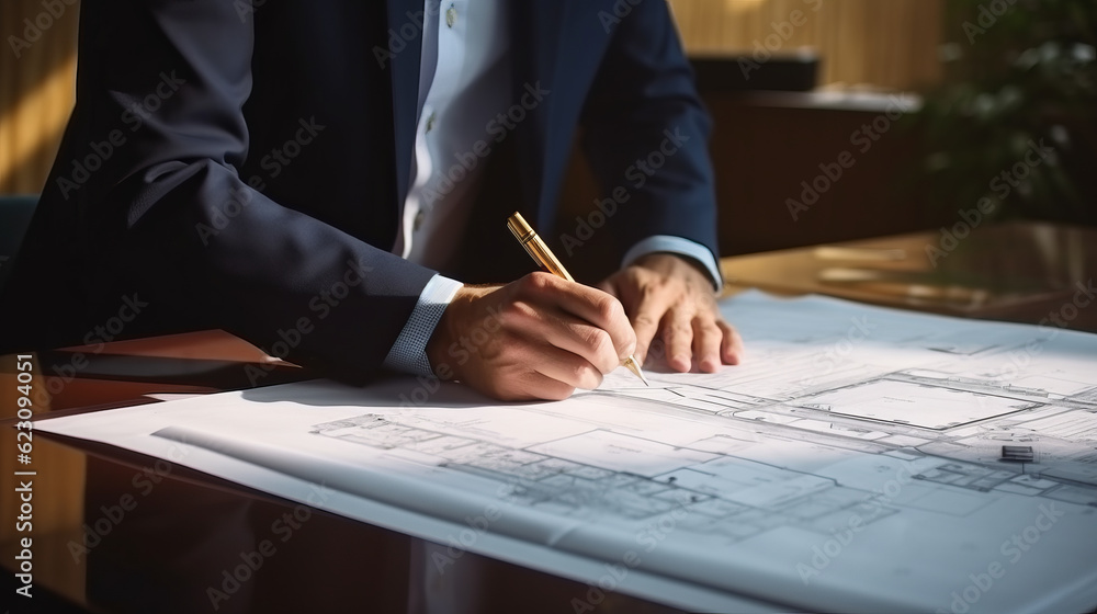 Architect draws a house plan , construction of houses concept ...
