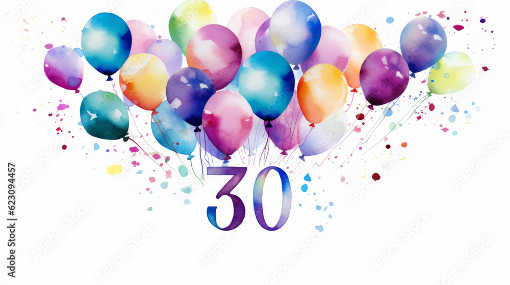 ภาพประกอบสต็อก Watercolor 30th birthday clip art with 30 figures and ...