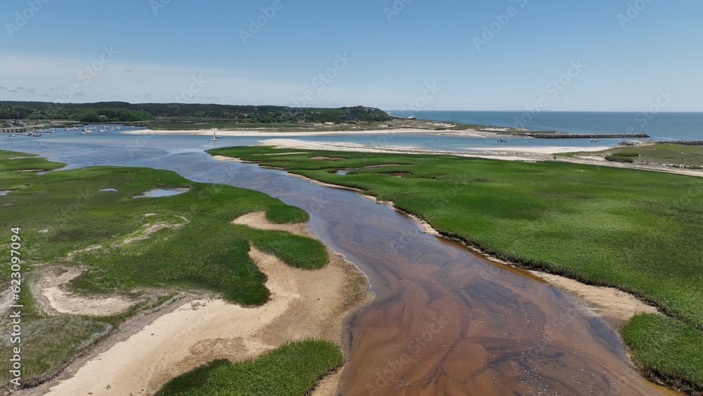 Beautiful, green, peaceful inlet marsh by the Atlantic ocean at Cape ...