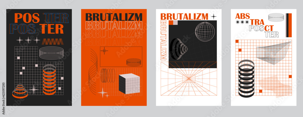 Brutalism posters set. Social media Banners with geometric linear ...