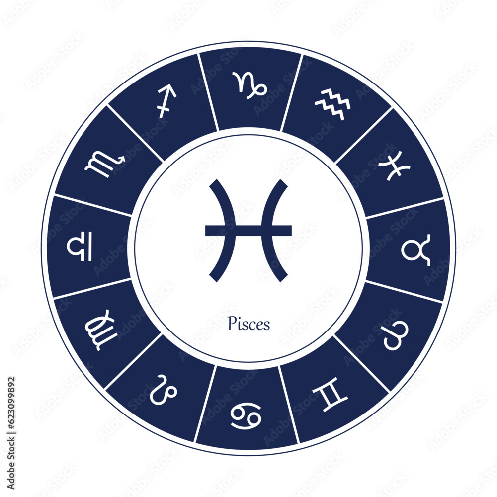 Pisces sign . Vector illustration. Pisces zodiac sign symbole on white ...