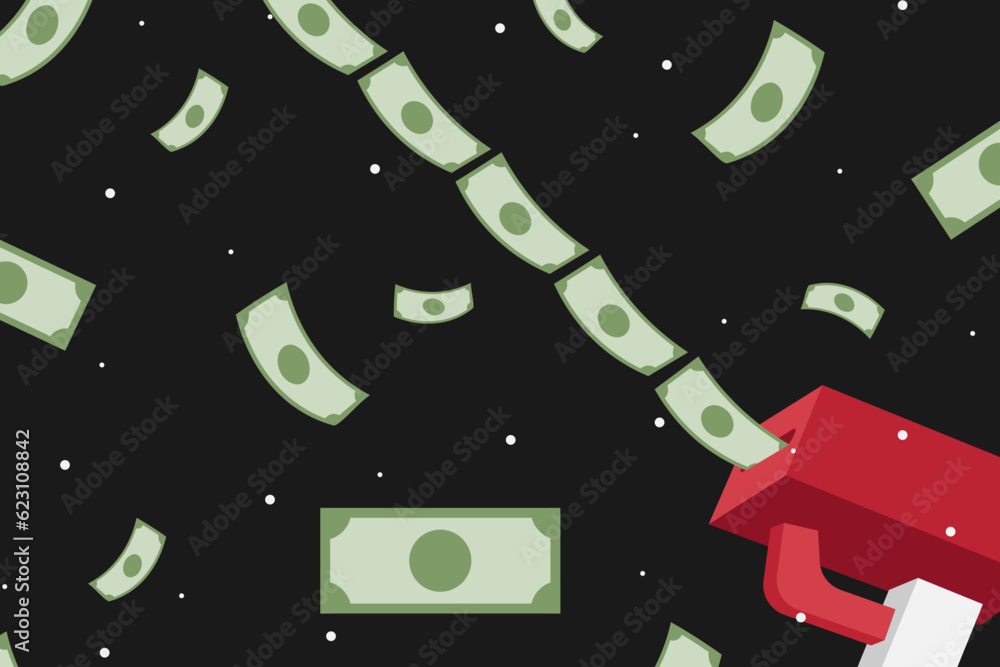 Cartoon Money gun. Vector illustration Shoot the toy gun with Dollar ...