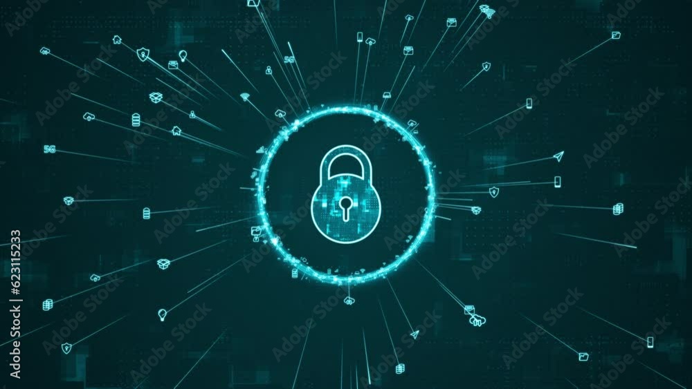 Motion graphic of Blue digital security key logo and ring rotation ...