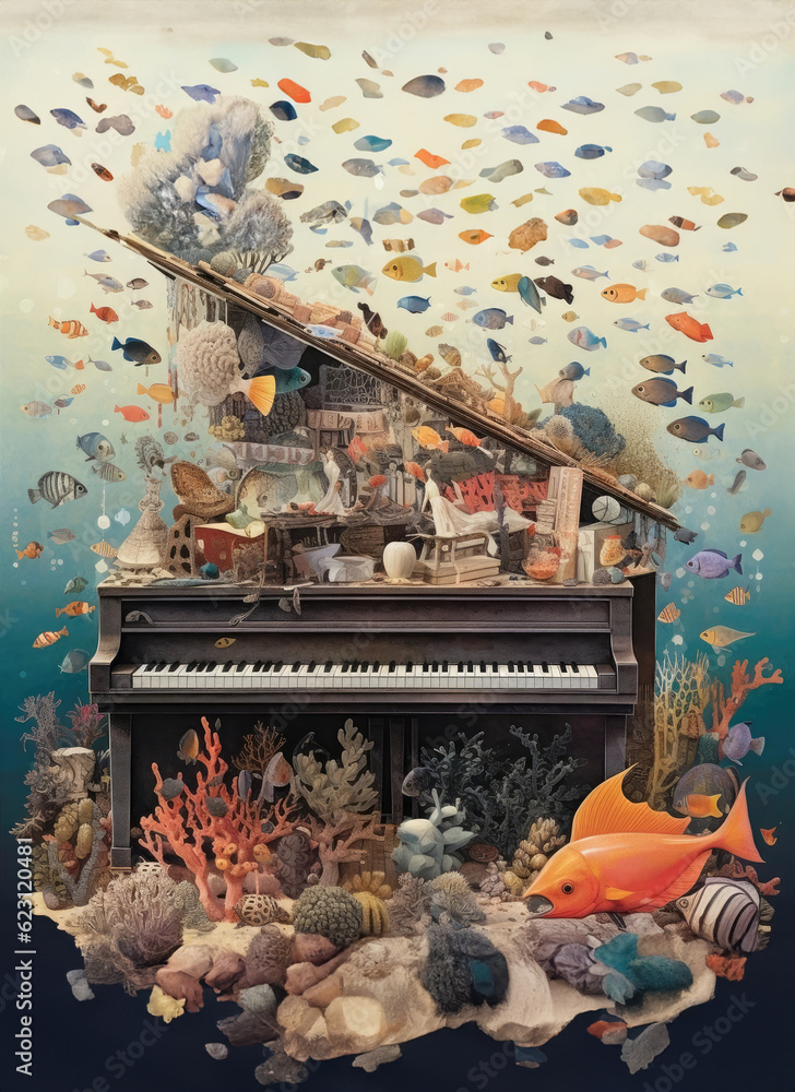 Мesmerizing underwater symphony. Surreal collage unites an enchanting ...