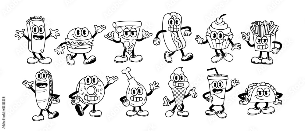 Vector Cartoon Funny Fast Food Characters Mascots Set Isolated Stock ...