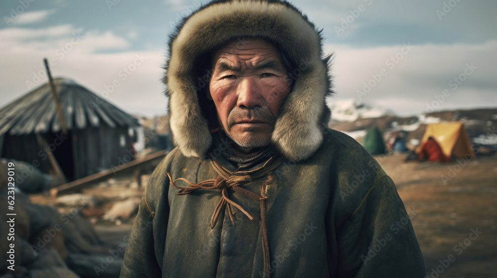Greenlandic man adorned in traditional clothing, embodying the deep ...
