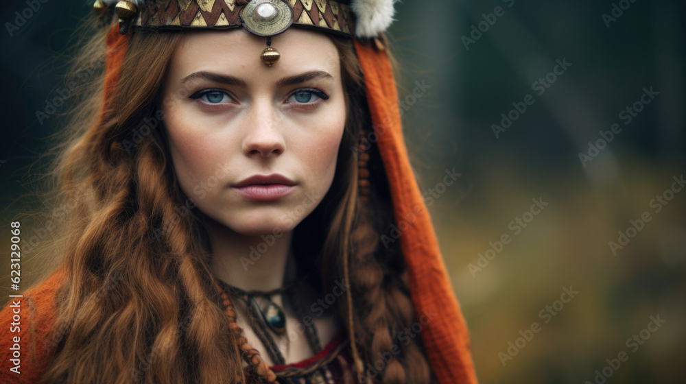 An enchanting Dacian woman adorned in traditional clothing, reflecting ...