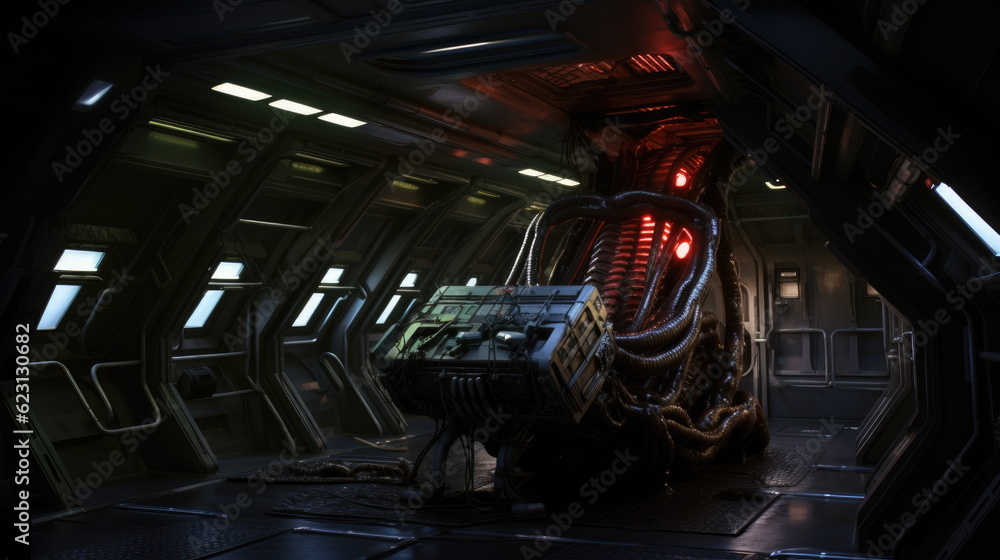 Inside a Xenomorph spaceship. Space Base Corridor Stock-Illustration ...