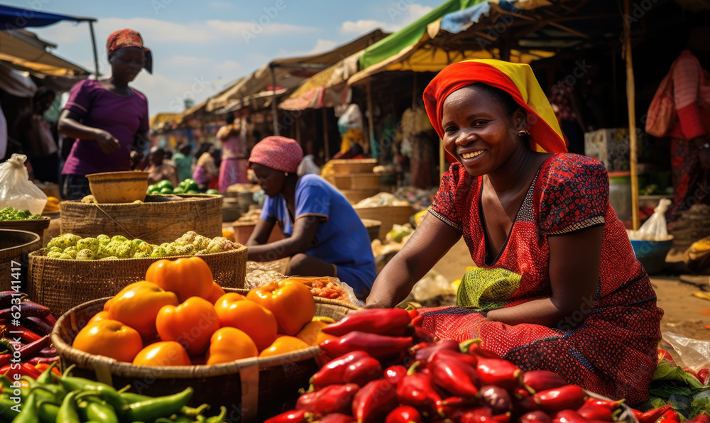 African woman street vendor selling vegetables in her spot Stock Photo ...